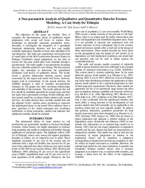 (PDF) A non-parametric analysis of qualitative and quantitative data for erosion modeling: A ...