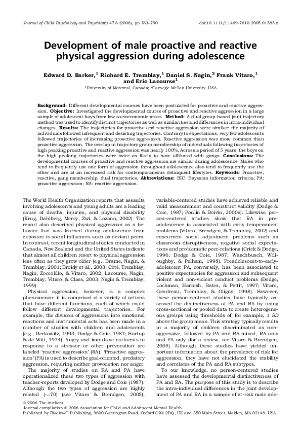(PDF) Development of male proactive and reactive physical aggression ...