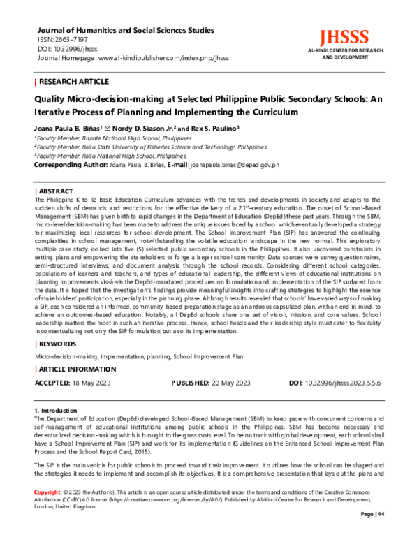 (PDF) Quality Micro-decision-making at Selected Philippine Public ... (PDF) Quality Micro-decision-making at Selected Philippine Public ...