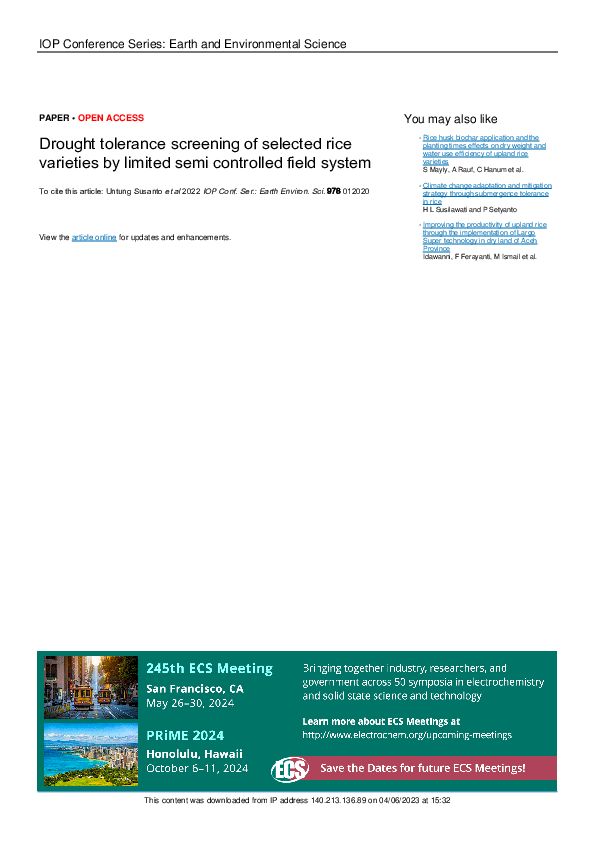 (PDF) Drought tolerance screening of selected rice varieties by limited ...