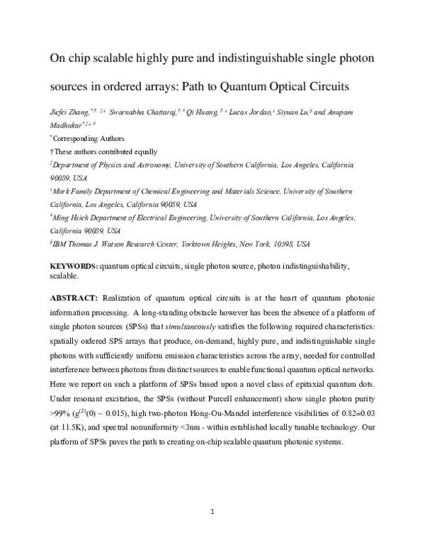 (PDF) On-chip scalable highly pure and indistinguishable single-photon sources in ordered arrays ...