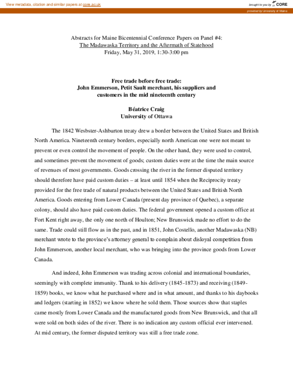 (PDF) Panel #4: The Madawaska Territory and the Aftermath of Statehood