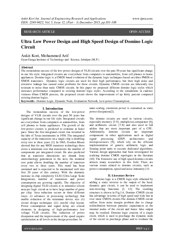 (PDF) Ultra Low Power Design and High Speed Design of Domino Logic Circuit