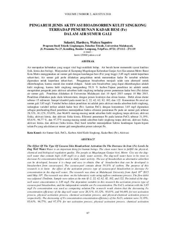 (PDF) PENGARUH JENIS AKTIVASI BIOADSORBEN KULIT SINGKONG TERHADAP ...