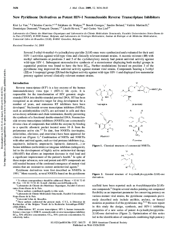 (PDF) New Pyridinone Derivatives as Potent HIV-1 Nonnucleoside Reverse ...