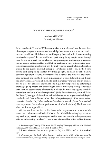 (PDF) What Do Philosophers Know ? 1 | Andrew Melnyk - Academia.edu