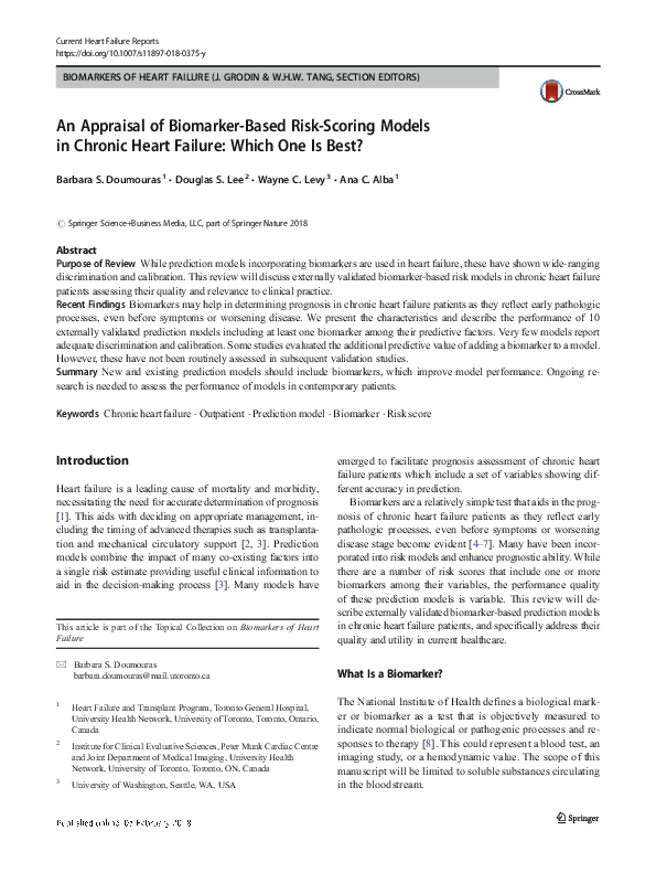 (PDF) An Appraisal of Biomarker-Based Risk-Scoring Models in Chronic Heart Failure: Which One Is ...