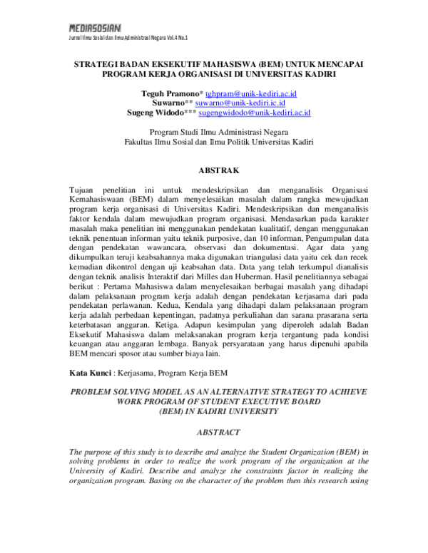 (PDF) Strategi Badan Eksekutif Mahasiswa (Bem) Untuk Mencapai Program ...