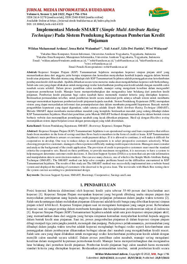 Pdf Implementasi Metode Smart Simple Multi Attribute Rating