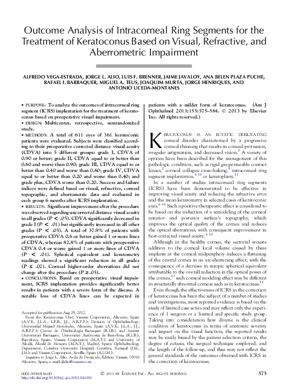 (PDF) Outcome Analysis of Intracorneal Ring Segments for the Treatment ...