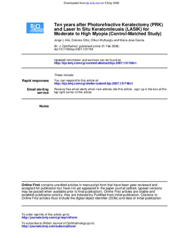 (PDF) Ten years after photorefractive keratectomy (PRK) and laser in ...