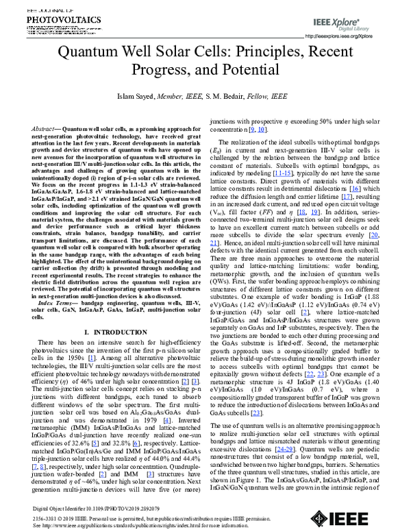 (PDF) Quantum Well Solar Cells: Principles, Recent Progress, and Potential