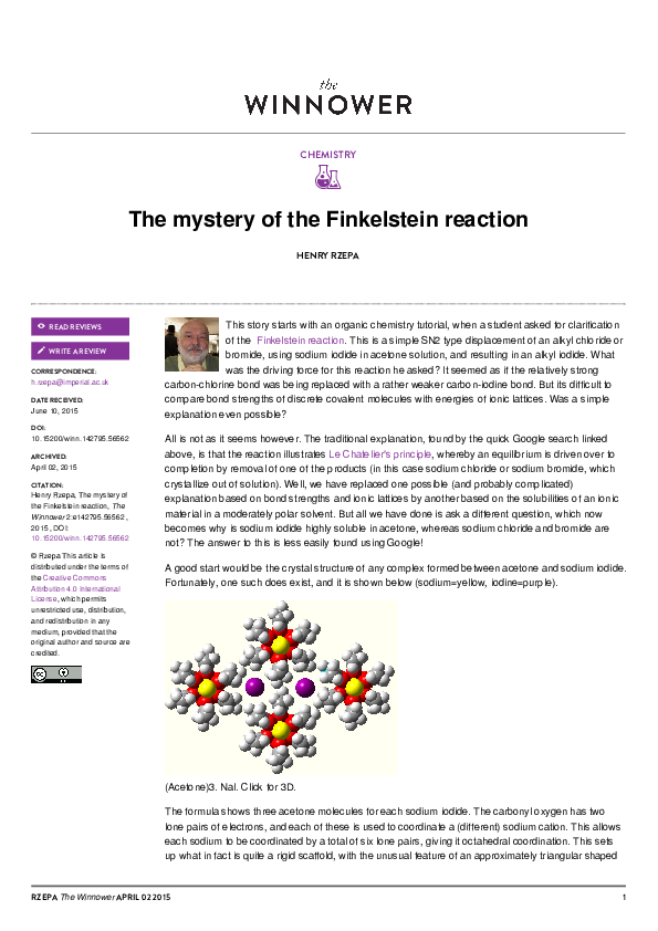 (PDF) The mystery of the Finkelstein reaction
