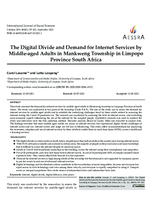(PDF) The Digital Divide and Demand for Internet Services by Middle ...