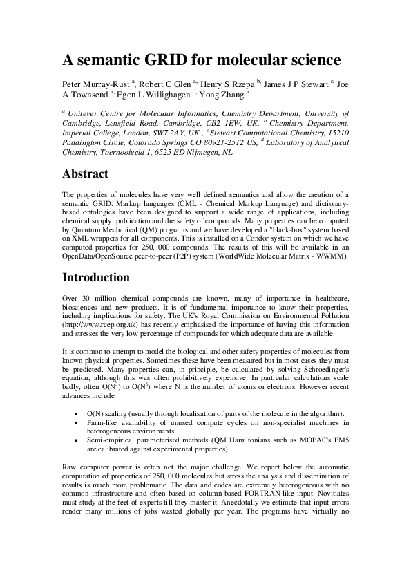 (PDF) A semantic GRID for molecular science