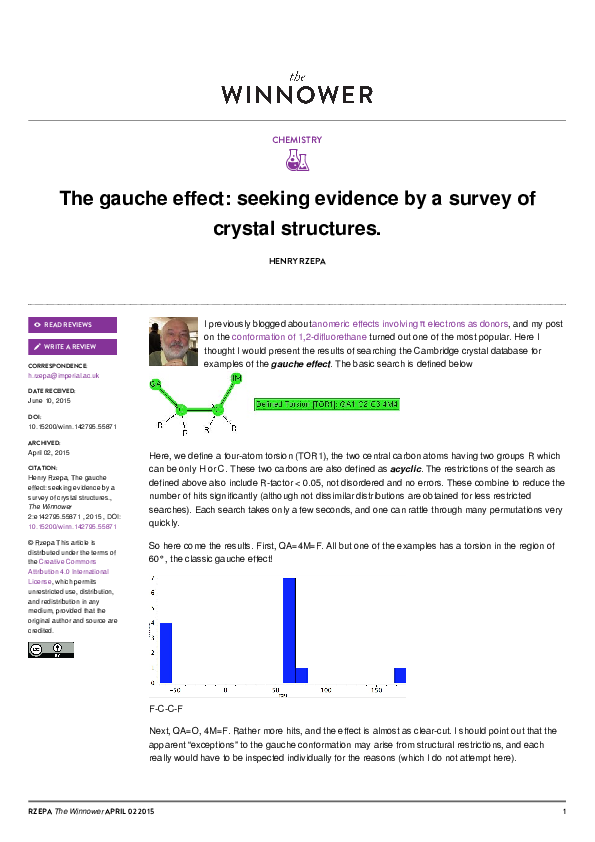 (PDF) The gauche effect: seeking evidence by a survey of crystal structures