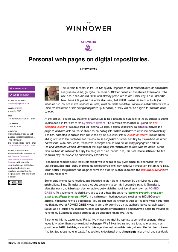 (PDF) Personal web pages on digital repositories