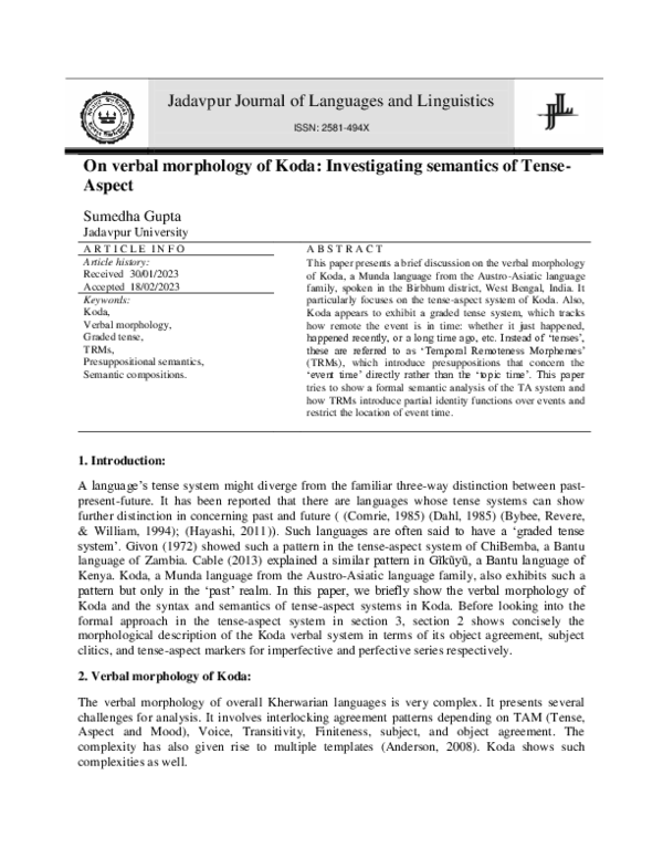 (PDF) On verbal morphology of Koda: Investigating semantics of Tense-Aspect