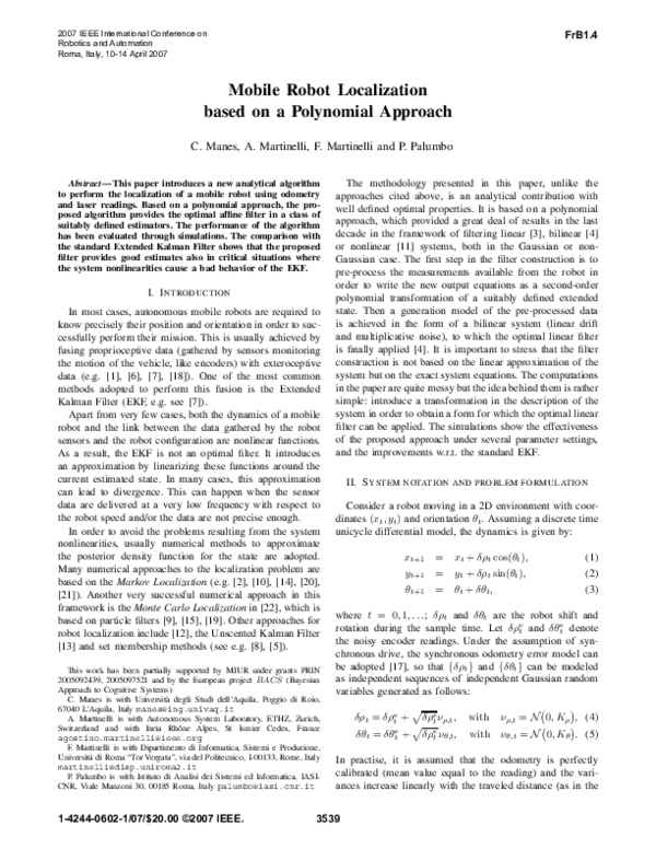 Pdf Mobile Robot Localization Based On A Polynomial Approach Costanzo Manes