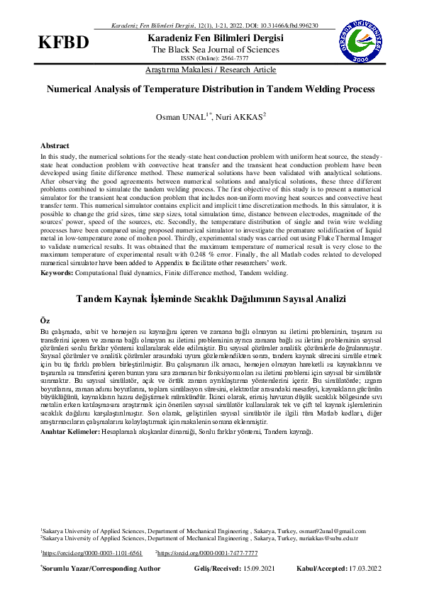 (PDF) Numerical Analysis of Temperature Distribution in Tandem Welding Process