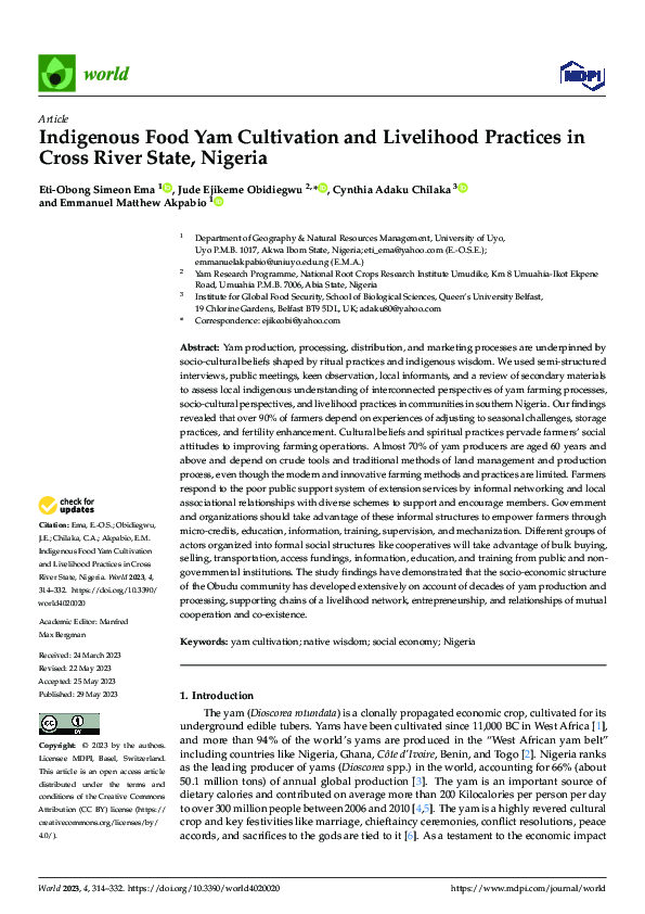 (PDF) Indigenous Food Yam Cultivation and Livelihood Practices in Cross ...