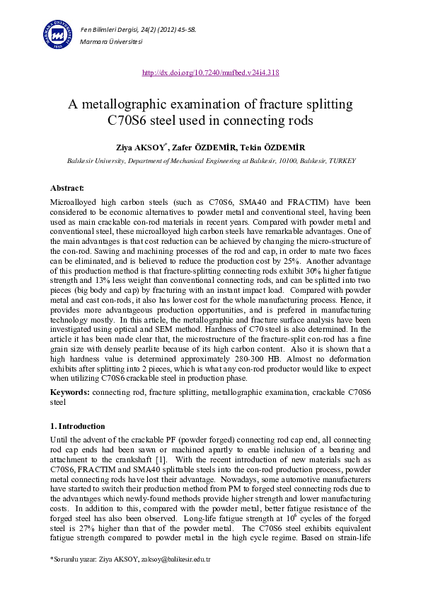 (PDF) A metallographic examination of fracture splitting C70S6 steel ...