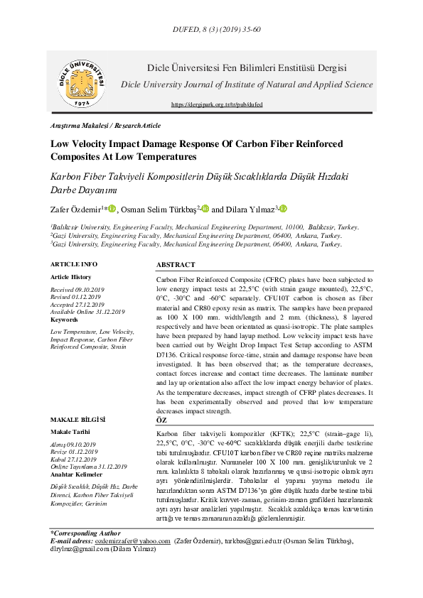 (PDF) Low Velocity Impact Damage Response of Carbon Fiber Reinforced ...