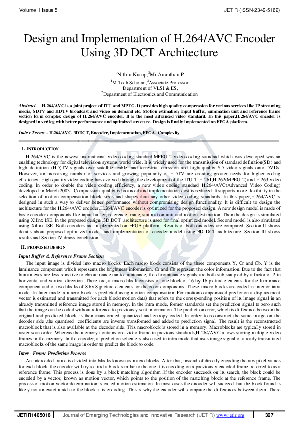 (PDF) Design and Implementation of H.264/AVC Encoder Using 3D DCT ...