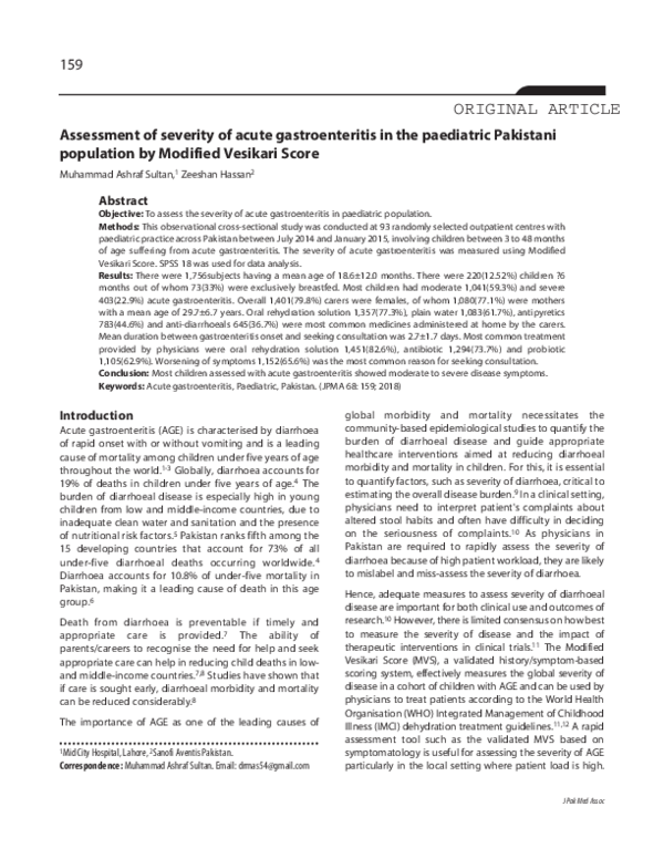 (PDF) Assessment of severity of acute gastroenteritis in the paediatric ...