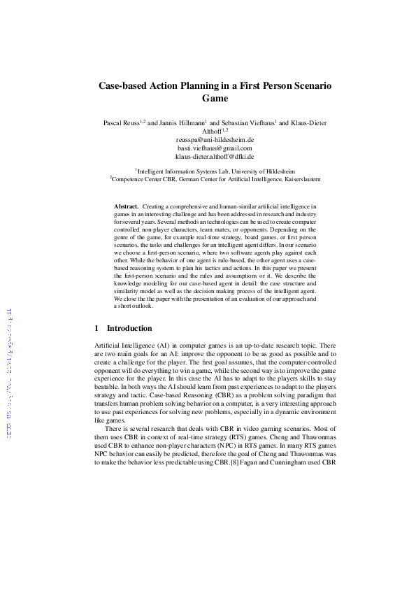 (PDF) Case-based Action Planning in a First Person Scenario