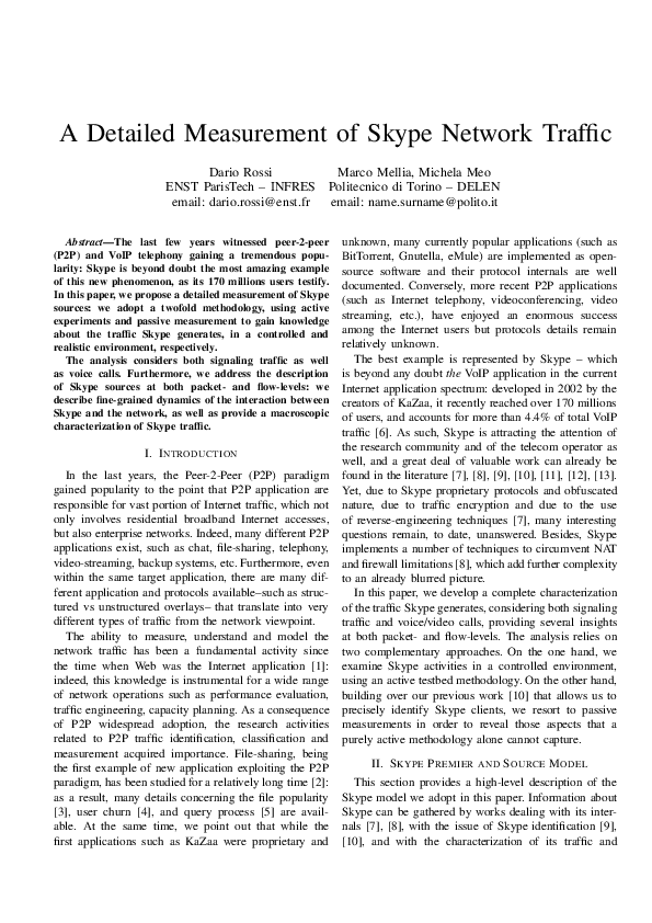 (PDF) A detailed measurement of skype network traffic