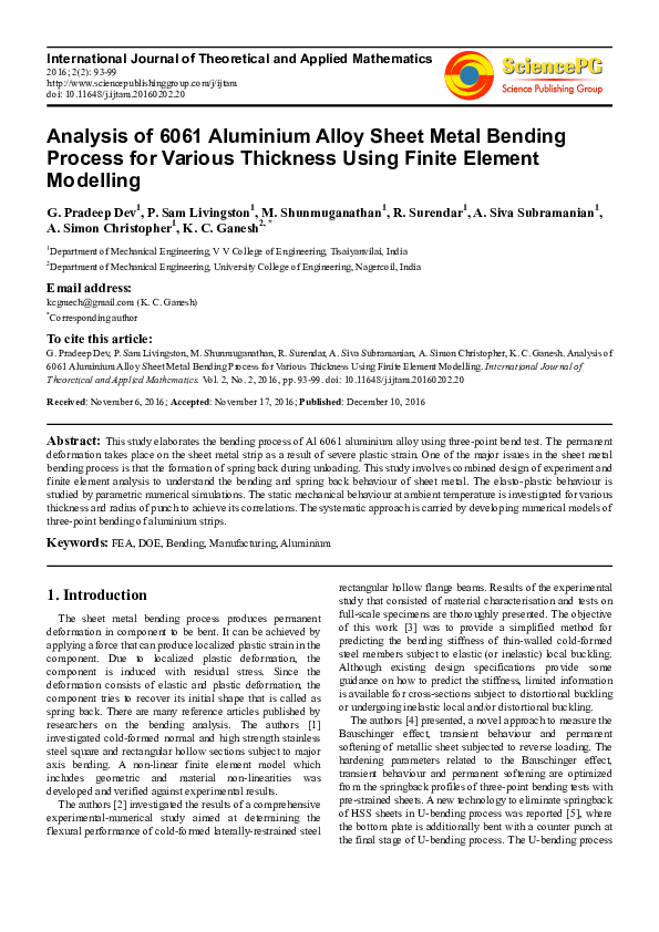 (PDF) Analysis of 6061 Aluminium Alloy Sheet Metal Bending Process for ...