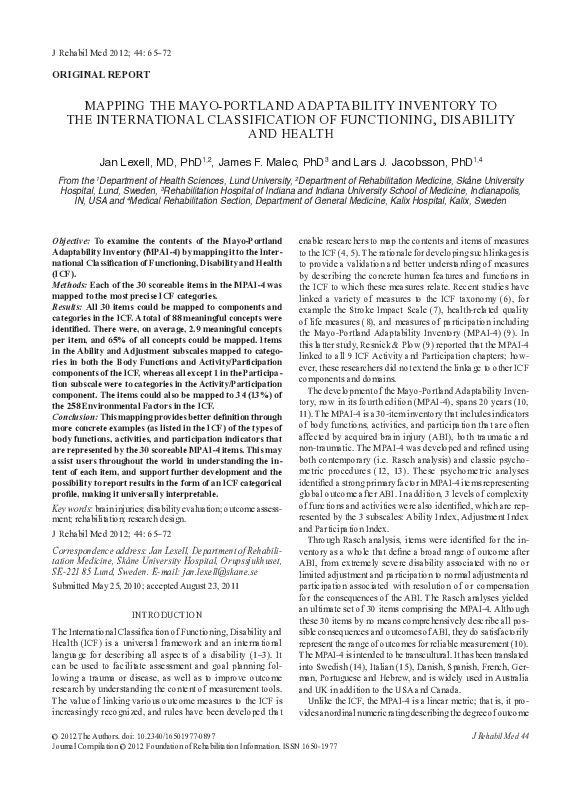 (PDF) Mapping the Mayo-Portland Adaptability Inventory to the ...