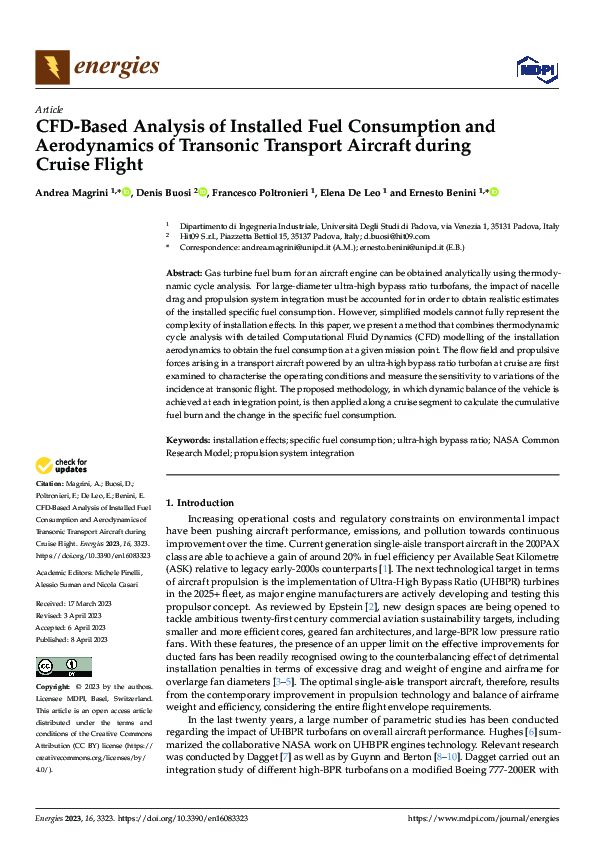 (PDF) CFD-Based Analysis of Installed Fuel Consumption and Aerodynamics of Transonic Transport ...