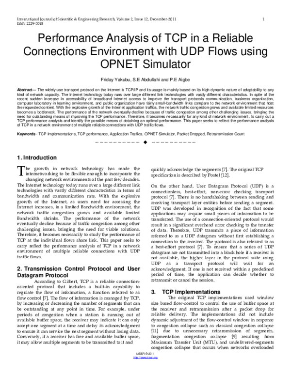 Pdf Performance Analysis Of Tcp In A Reliable Connections Environment With Udp Flows Using