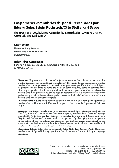 (PDF) Los primeros vocabularios del popti’, recopilados por Eduard ...