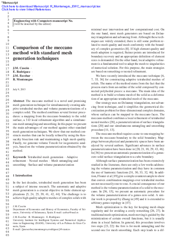 (PDF) Comparison of the meccano method with standard mesh generation techniques