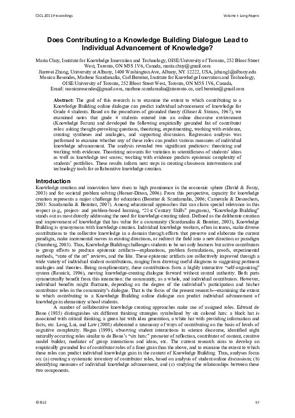 (PDF) Does contributing to a knowledge building dialogue lead to ...