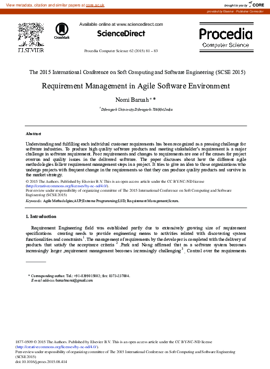 (PDF) Requirement Management in Agile Software Environment