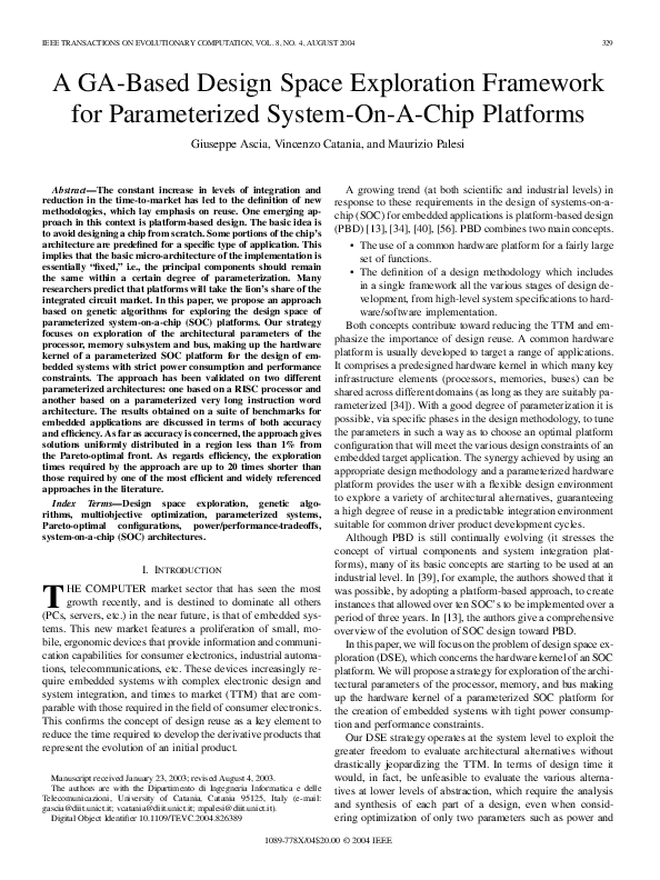 Pdf A Ga Based Design Space Exploration Framework For Parameterized System On A Chip Platforms 4973