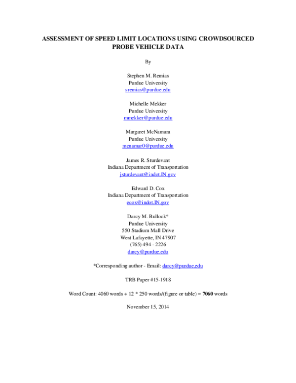 Pdf Assessment Of Speed Limit Locations Using Crowdsourced Probe Vehicle Data