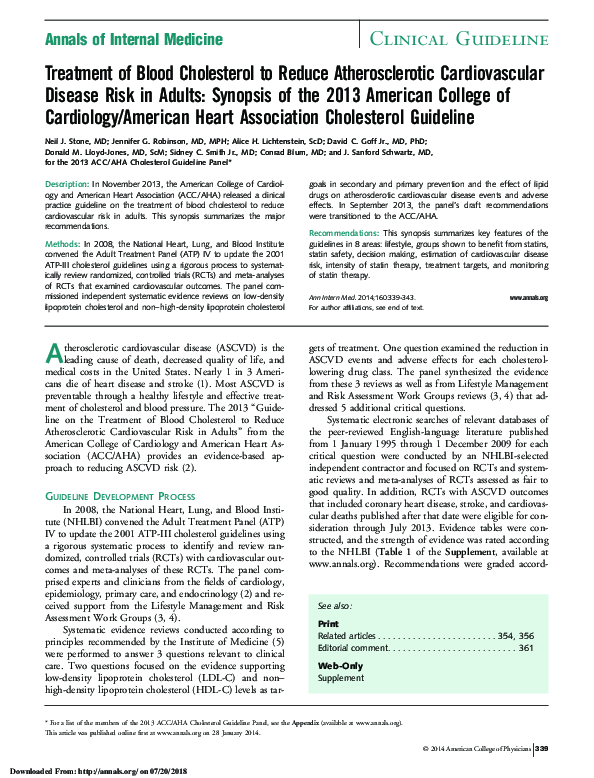 (PDF) Treatment of Blood Cholesterol to Reduce Atherosclerotic ...
