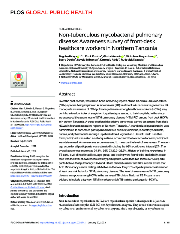 (PDF) Non-tuberculous mycobacterial pulmonary disease: Awareness survey of front-desk healthcare ...