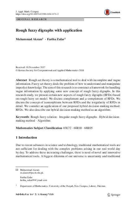 (PDF) Rough fuzzy digraphs with application