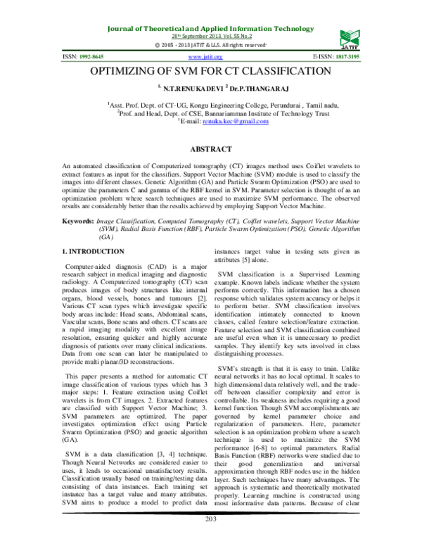 (PDF) Optimizing of SVM for CT Classification