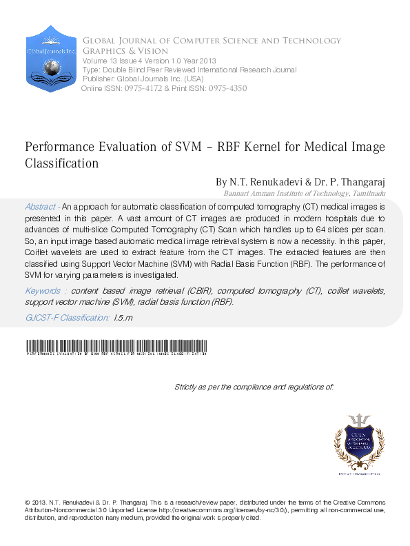(PDF) Performance Evaluation of SVM – RBF Kernel for Medical Image Classification