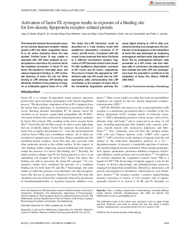 (PDF) Activation of factor IX zymogen results in exposure of a binding ...