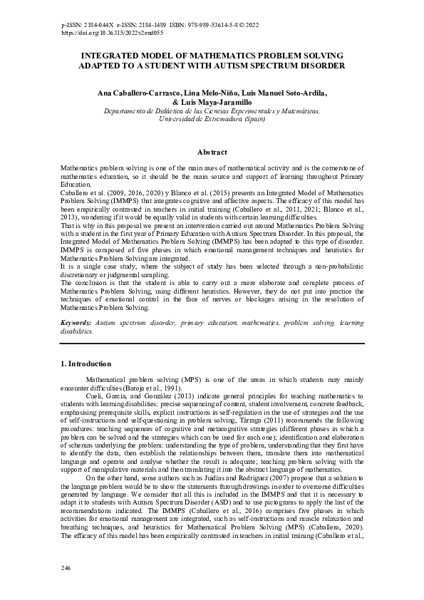 (PDF) Integrated Model of Mathematics Problem Solving Adapted to a Student with Autism Spectrum ...