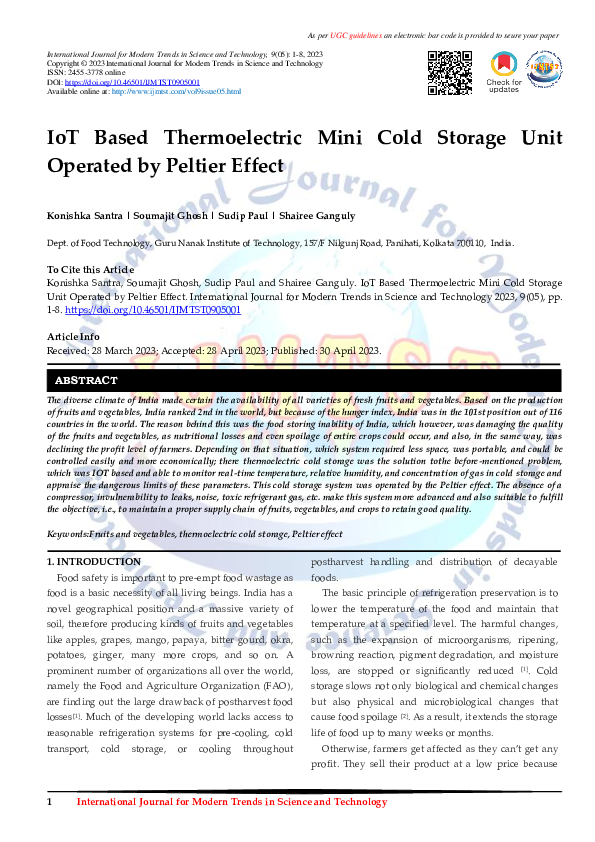 (PDF) IoT Based Thermoelectric Mini Cold Storage Unit Operated by ...