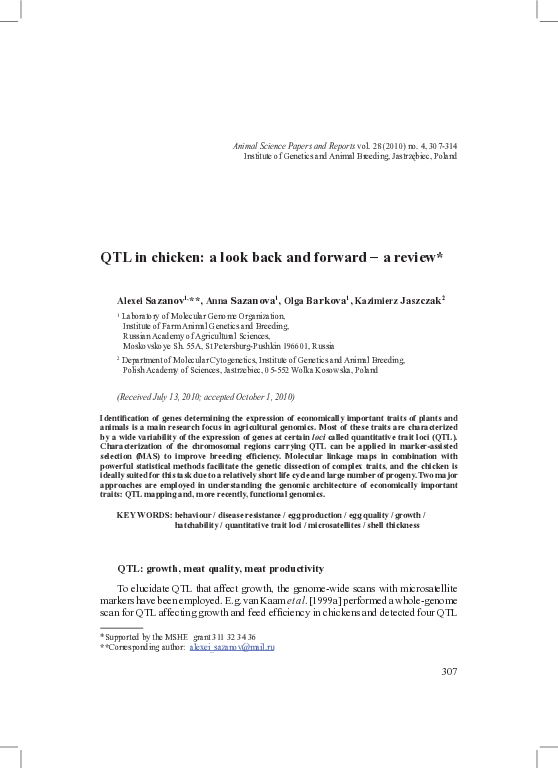 (PDF) QTL in chicken: a look back and forward - a review